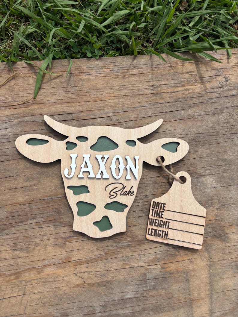 Personalized Cow Birth Stat Sign, Rustic Wood Nursery Decor - Etsy