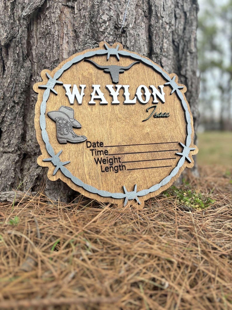Rustic Western Baby Birth Stat Sign Personalized Wooden Name ...
