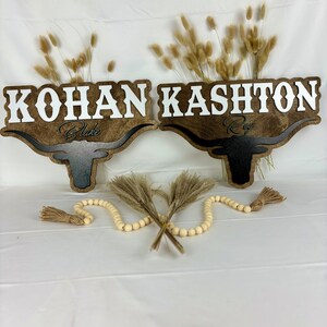 Western Themed Nursery Name Decor Wood Name Sign With Cow Head Longhorn ...