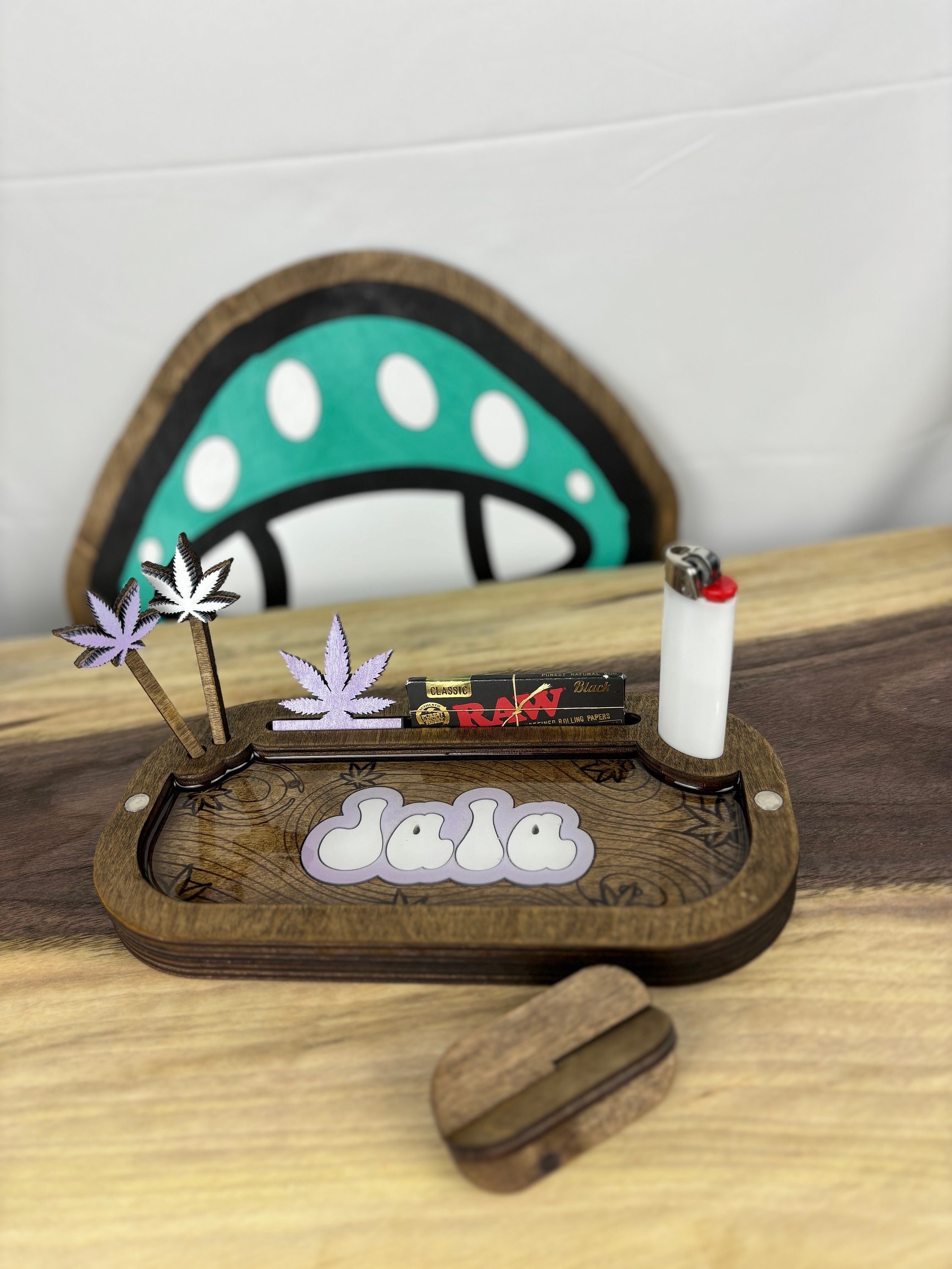 Custom Rolling Tray Sets Purple Trays Set With Lighter Holder Paper Holder Custom Wood Rolling ...