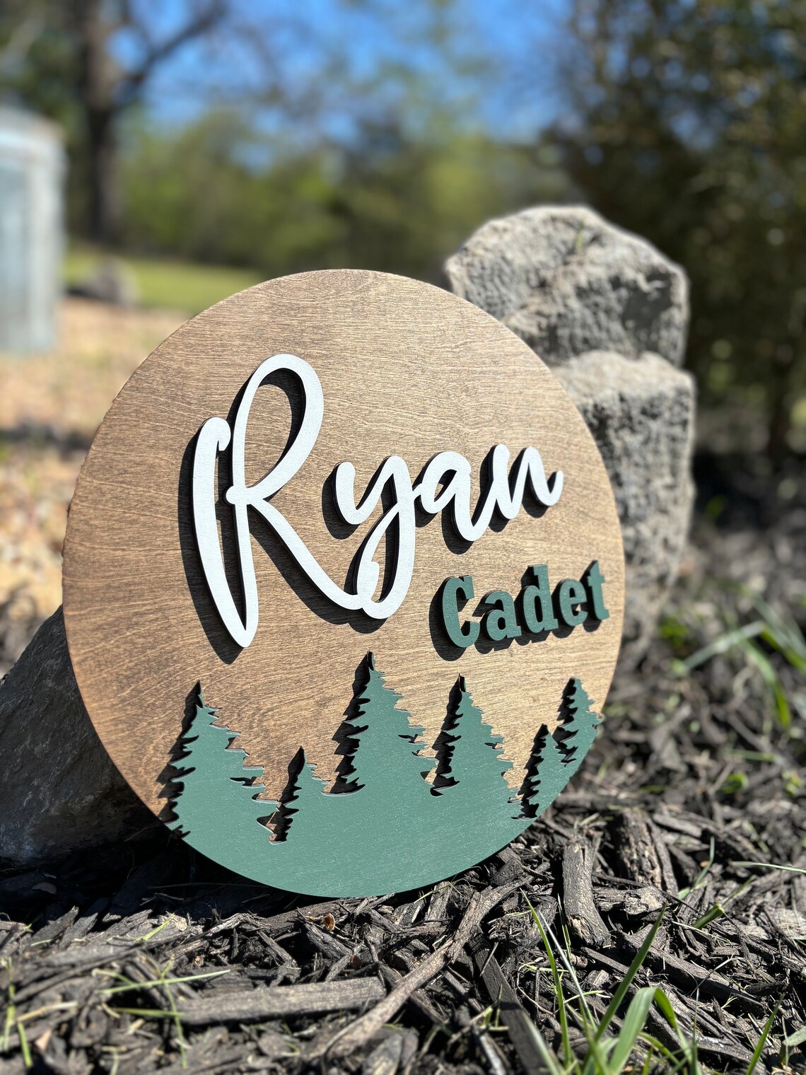 Boys Round Name, Sign, Woodsy, Theme, Circular Signs for Nursery, Green ...