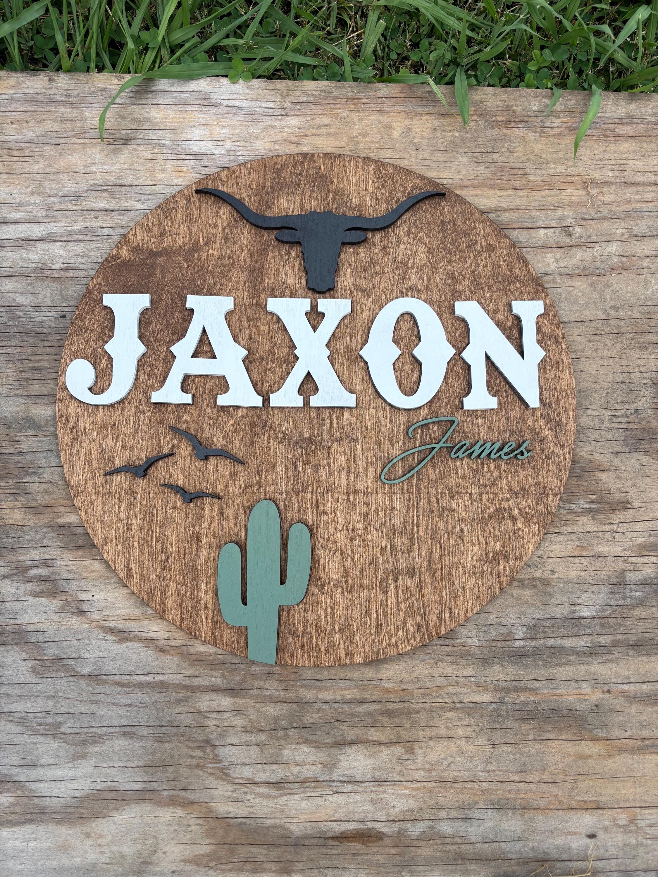 Personalized Western Name Sign With Cactus and Longhorn Skull – Custom ...