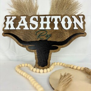 Western Themed Nursery Name Decor Wood Name Sign With Cow Head Longhorn ...