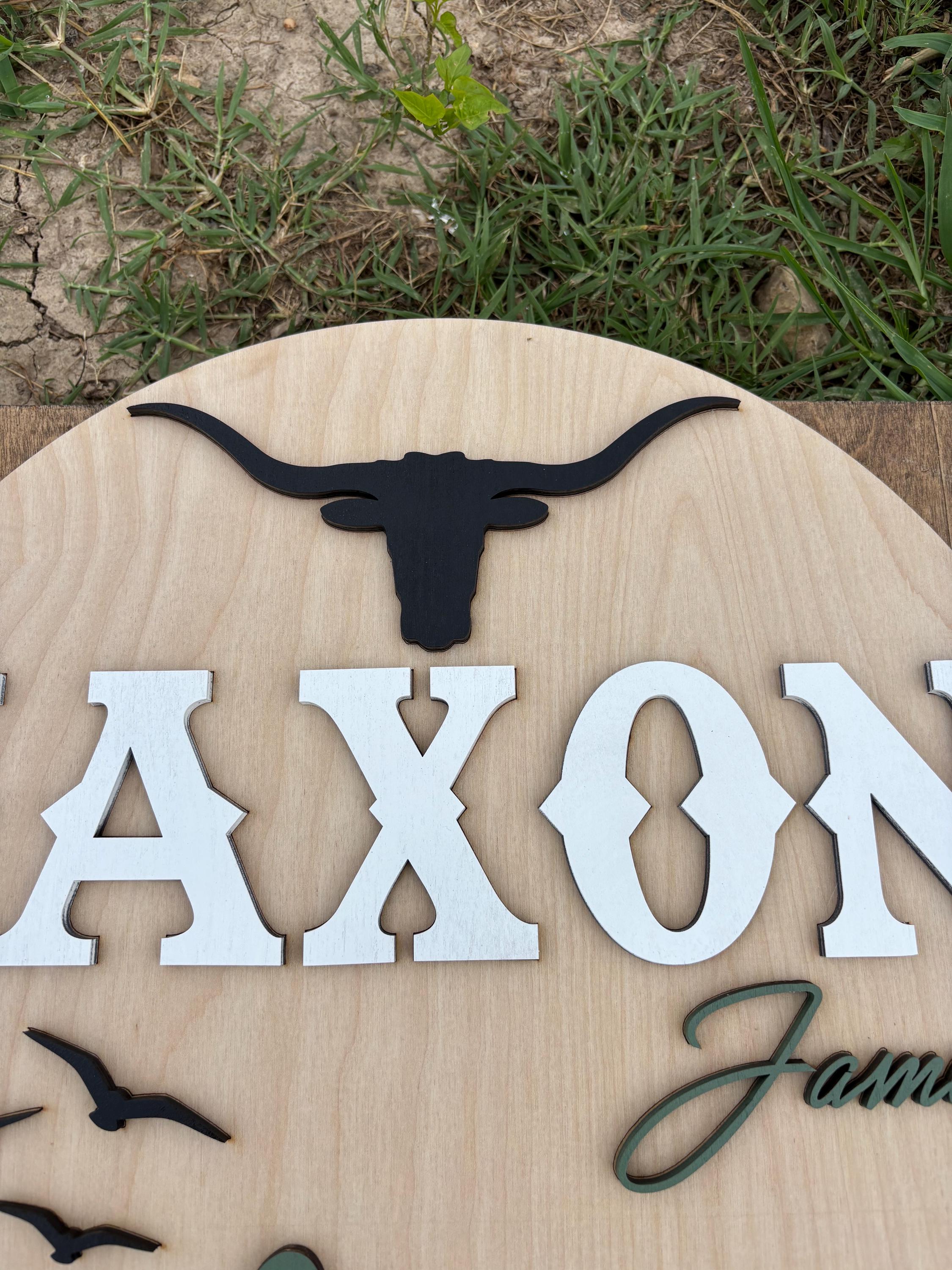 Personalized Western Name Sign With Cactus and Longhorn Skull – Custom ...