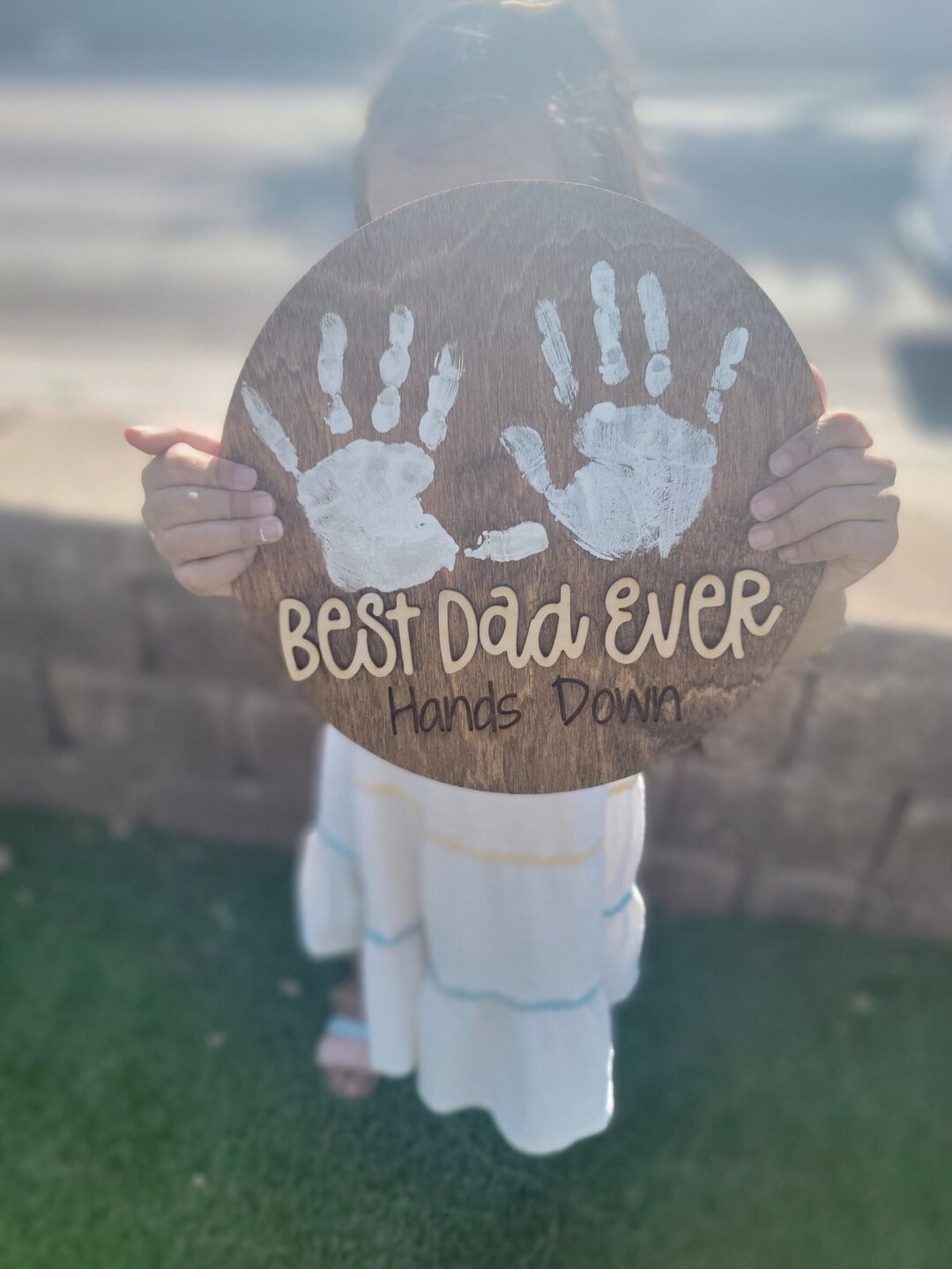 Best Dad Ever Hands Down Wood Sign/ Engraved Wood Handprint Sign ...