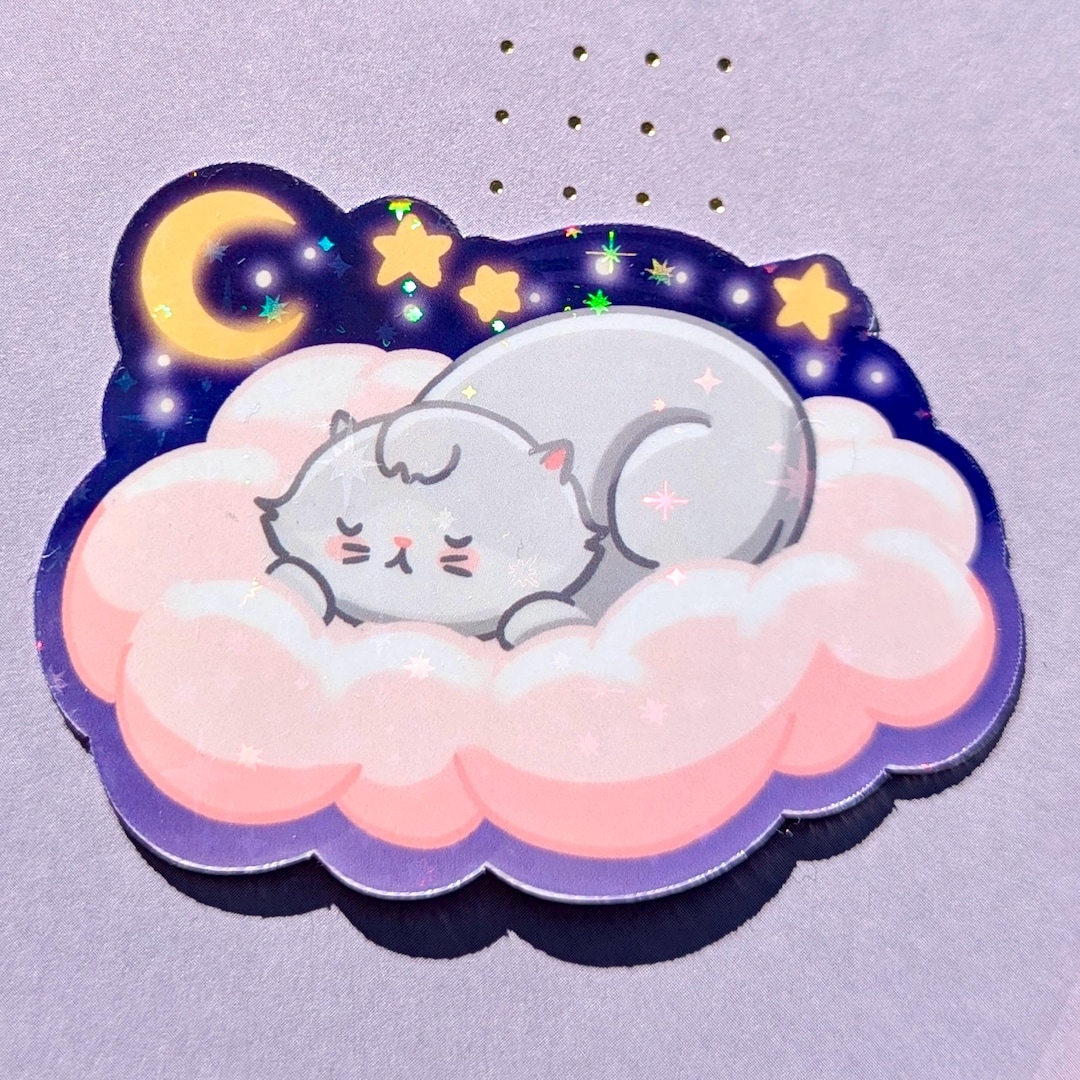 Cute Cat Sticker | Fat Cat Sticker | Dreaming Sleeping Cat Sticker ...