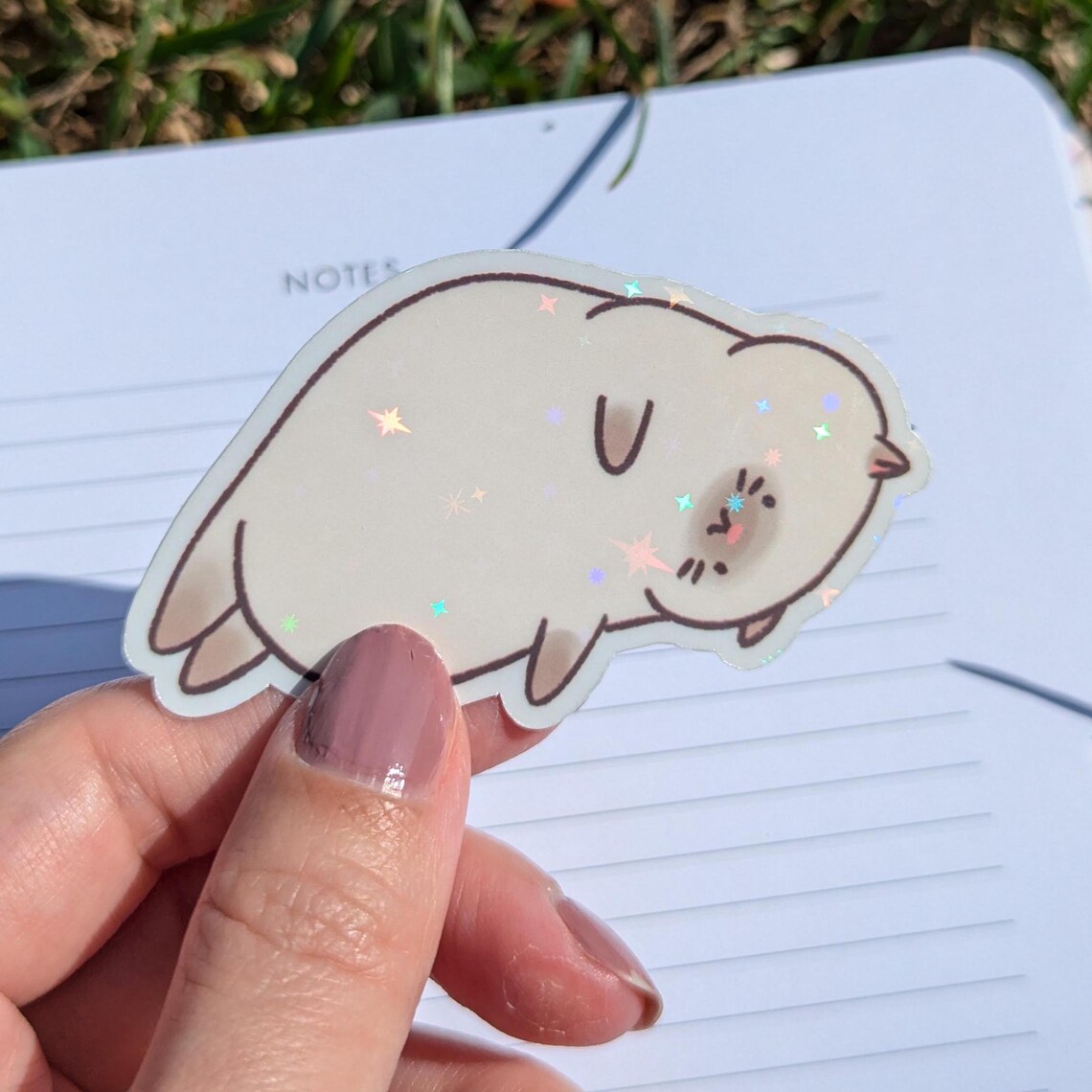 Cute Funny Cat Sticker | Cat Laying Down Relaxing | Holographic Glossy ...