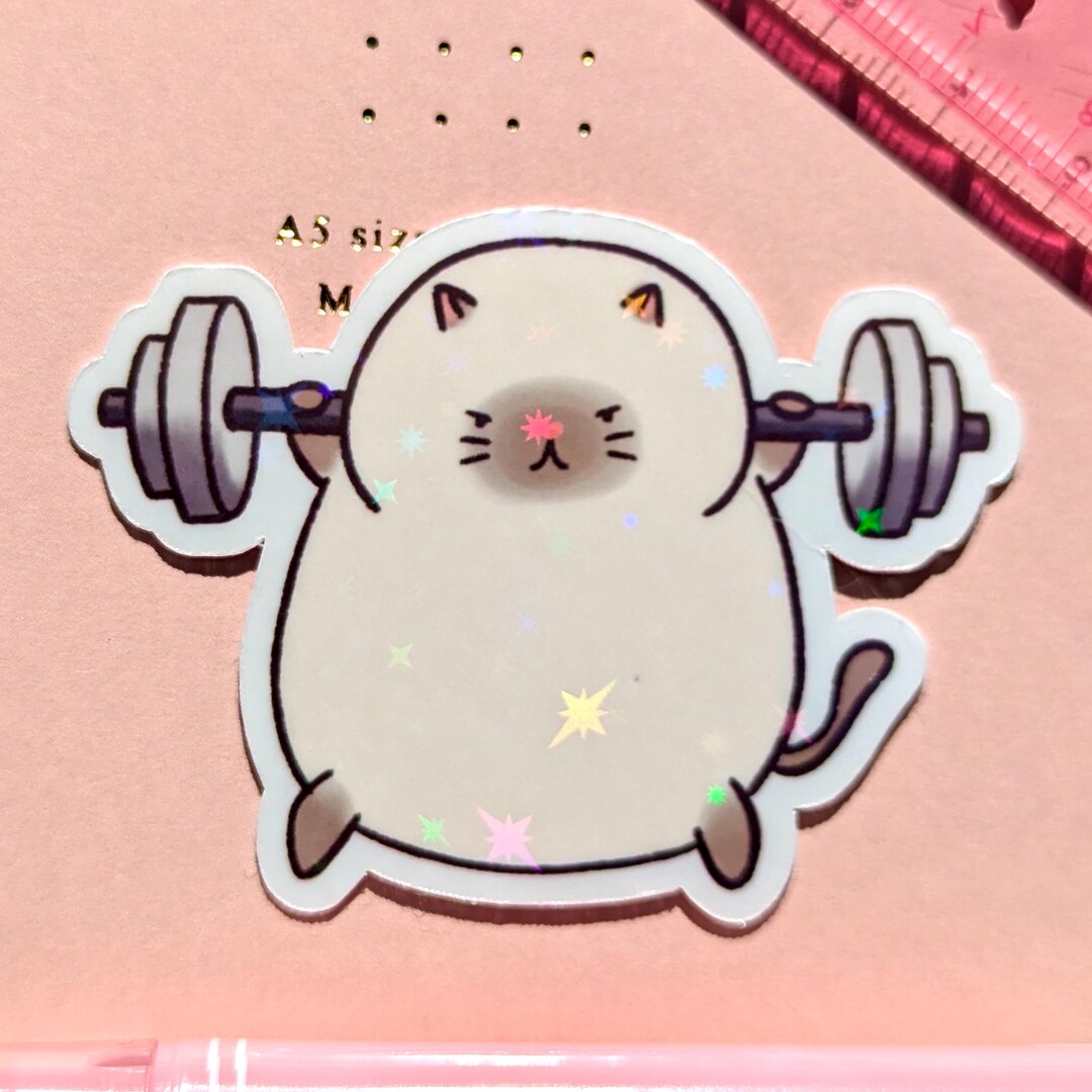 Cute Cat Sticker Funny Cat Sticker Fat Cat Cat Lifting Weights ...