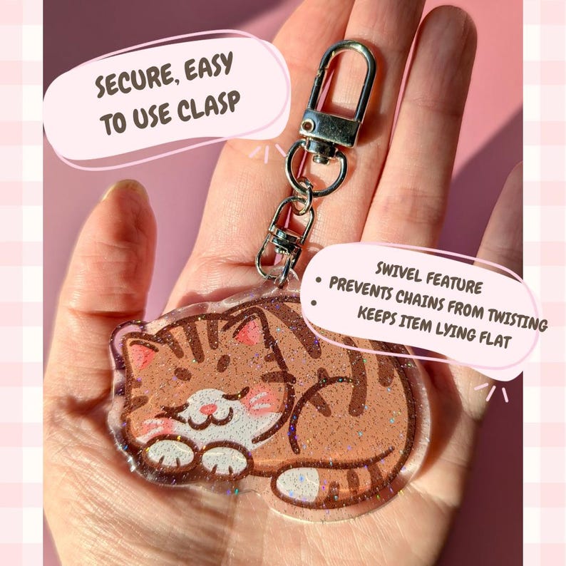 Cute Cat Nap Loaf Acrylic Keychain Charm With Sparkles | Grey/gray ...