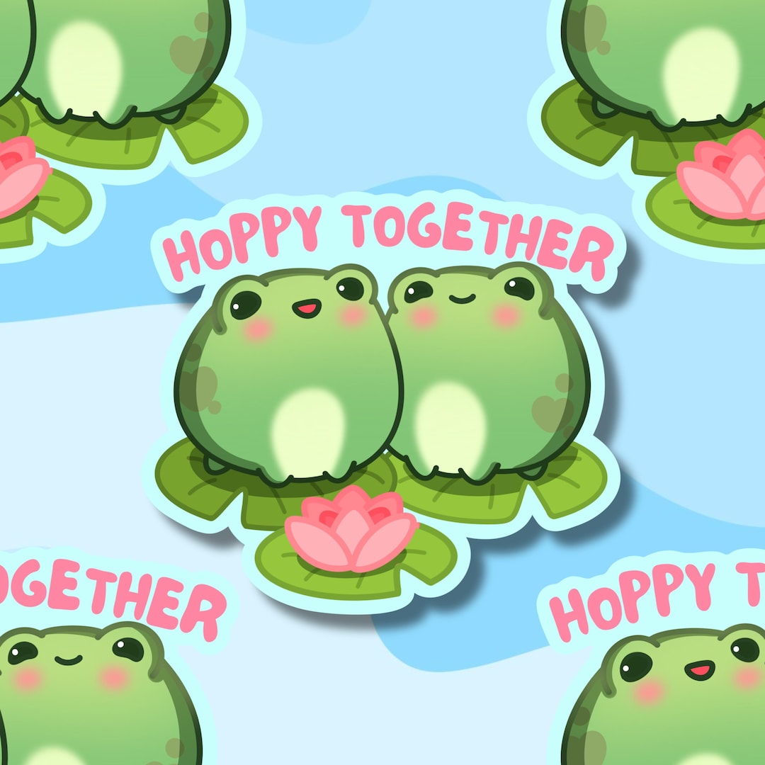 Hoppy Happy Together Cute Frog Sticker | Cute Chubby Plump Funny Frogs ...