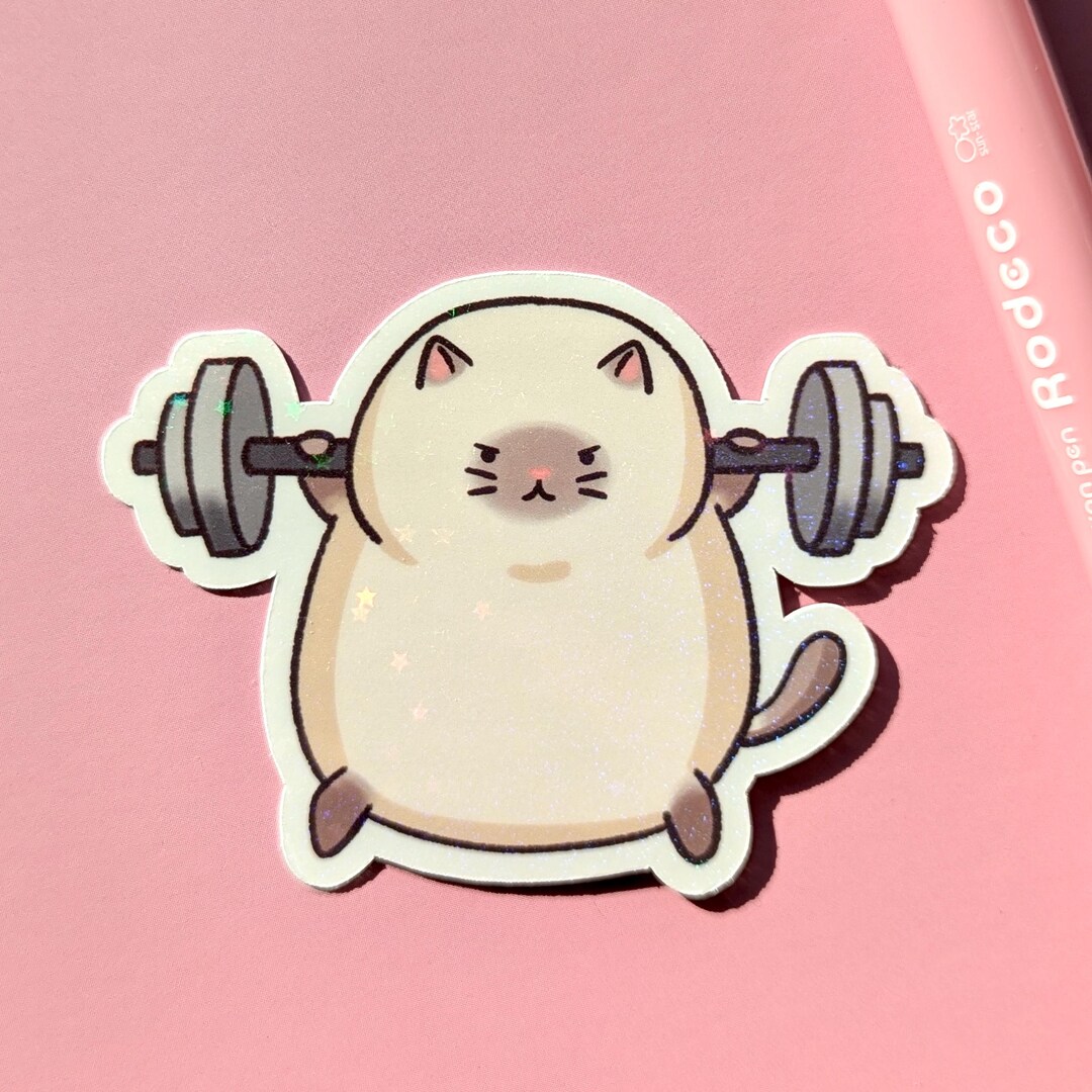 Cute Cat Sticker | Funny Cat Sticker | Fat Cat | Cat Lifting Weights ...