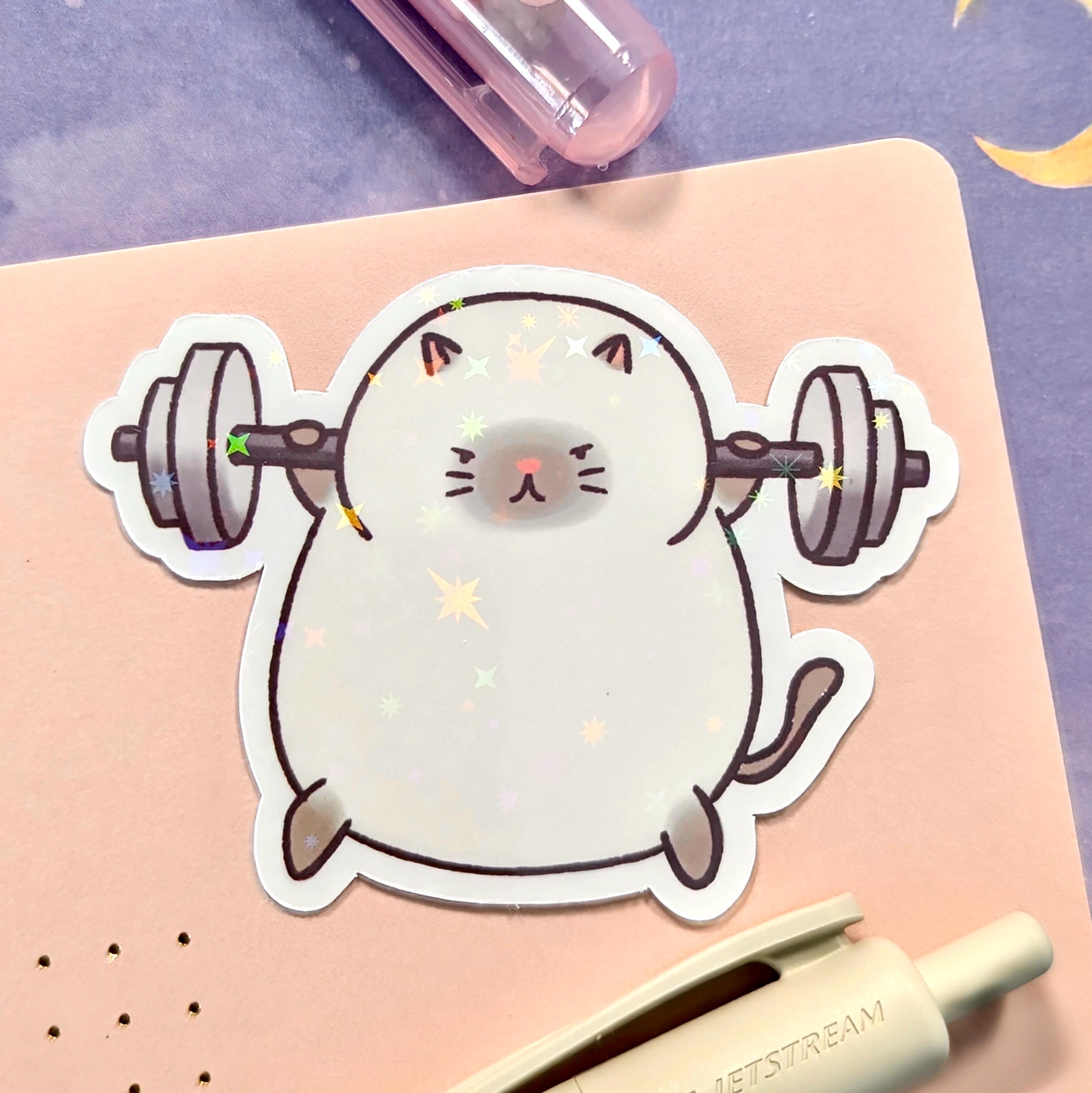 Cute Cat Sticker Funny Cat Sticker Fat Cat Cat Lifting Weights ...
