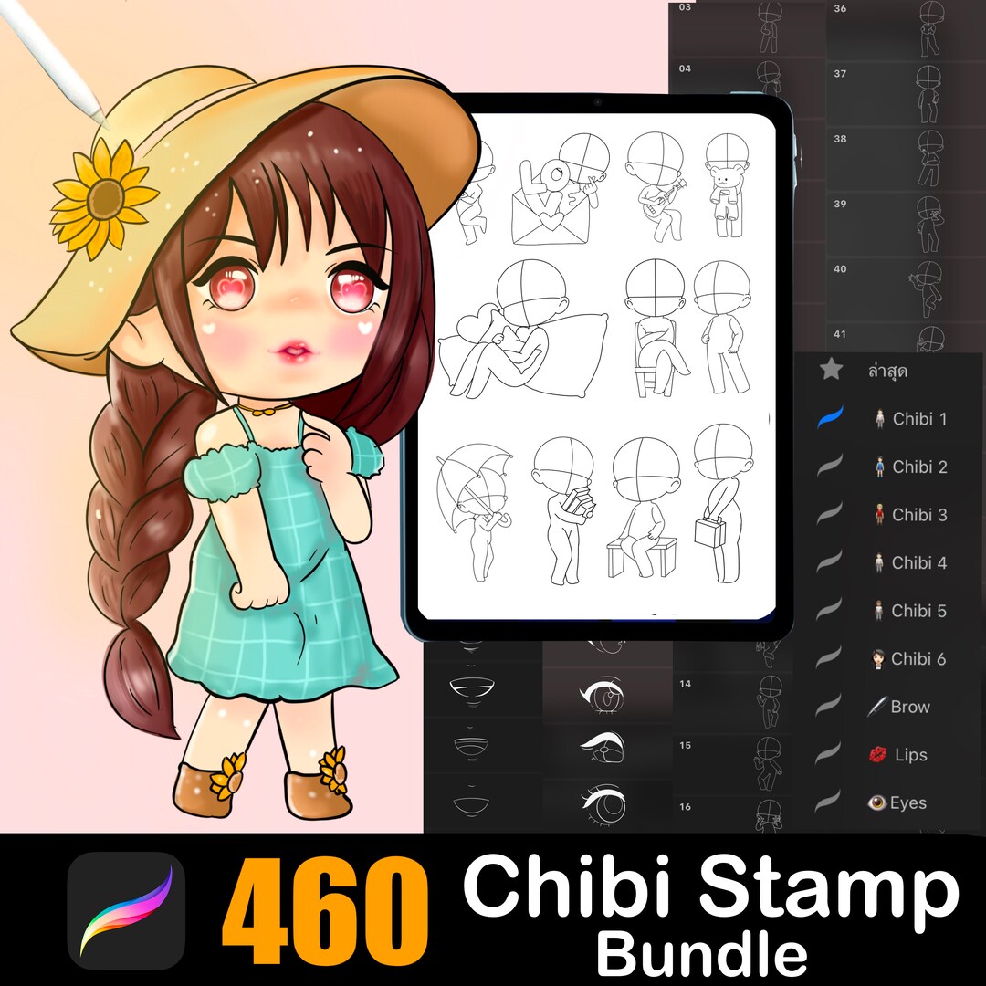 460 Procreate Chibi Stamp Brushes, Chibi Body Guides, Chibi Eye Stamps ...