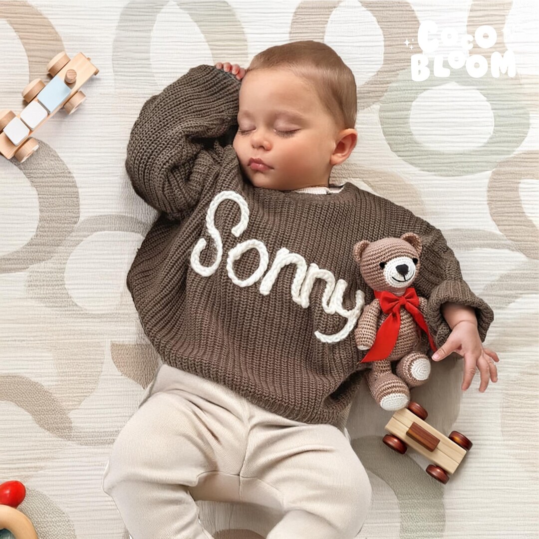 Personalized Baby Name Knit Sweater, Custom Embroidered Sweater, Custom ...