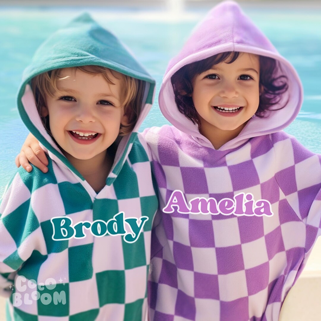 Kids Custom Beach Towel Poncho, Personalized Name Hooded Beach Towel ...