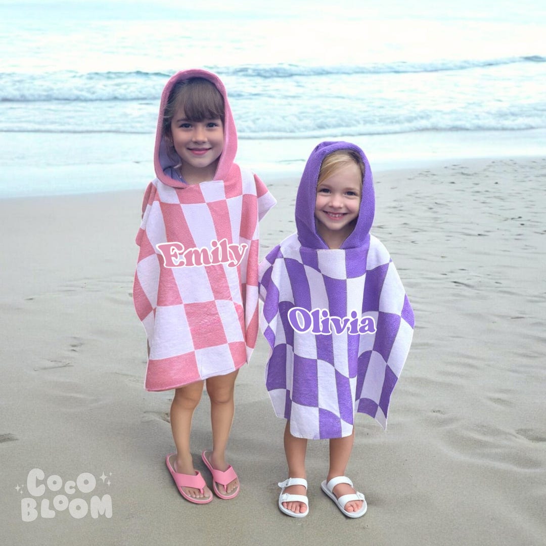 Custom Name Kids Beach Towel Poncho, Personalized Hooded Beach Towel ...