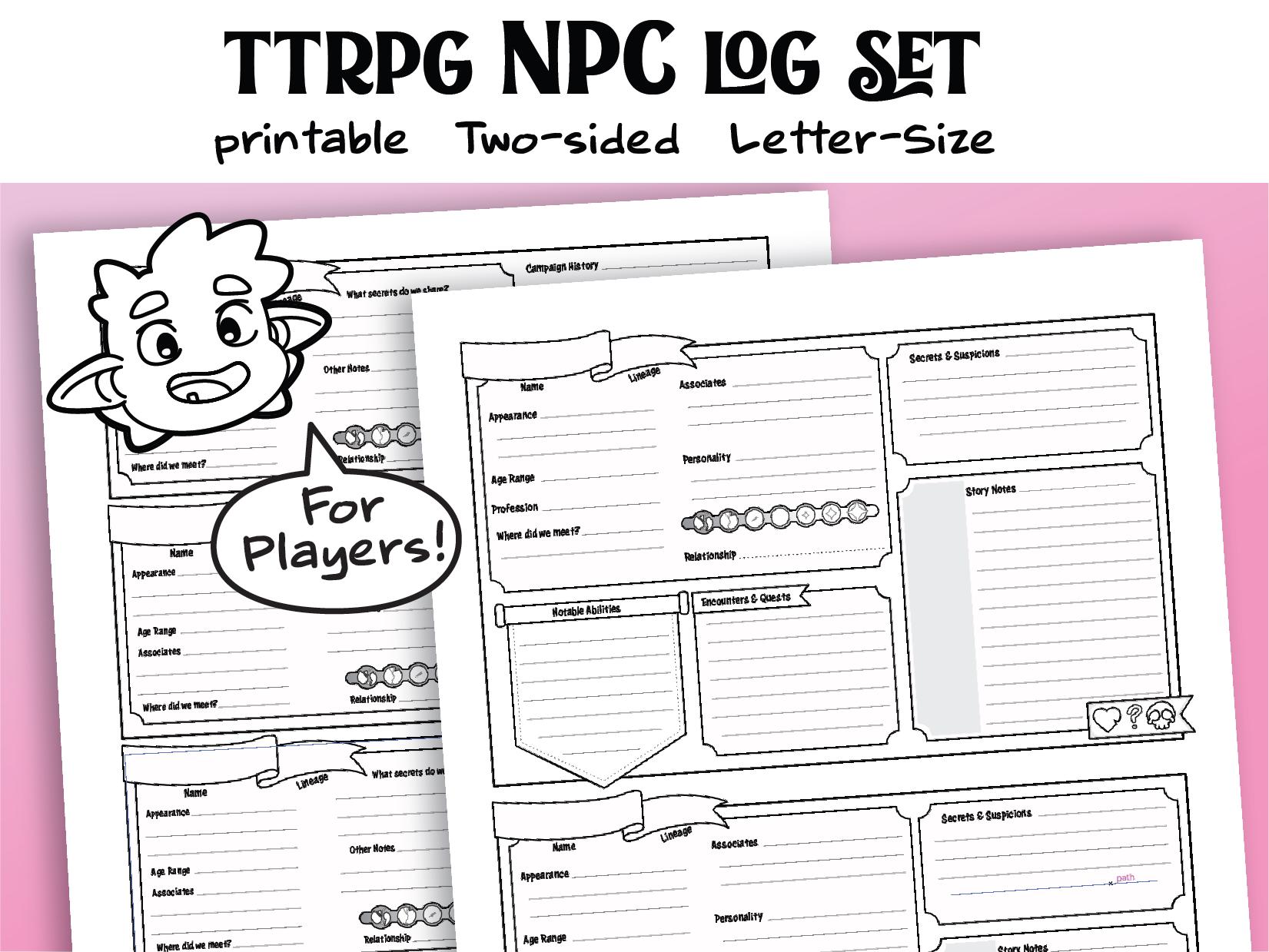 TTRPG NPC Log Bundle: Printable Letter Size Templates for Players - Etsy