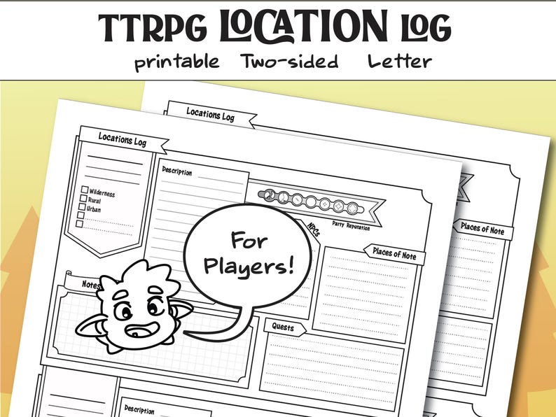 TTRPG Locations Log: Printable Letter Size Template for Players - Etsy