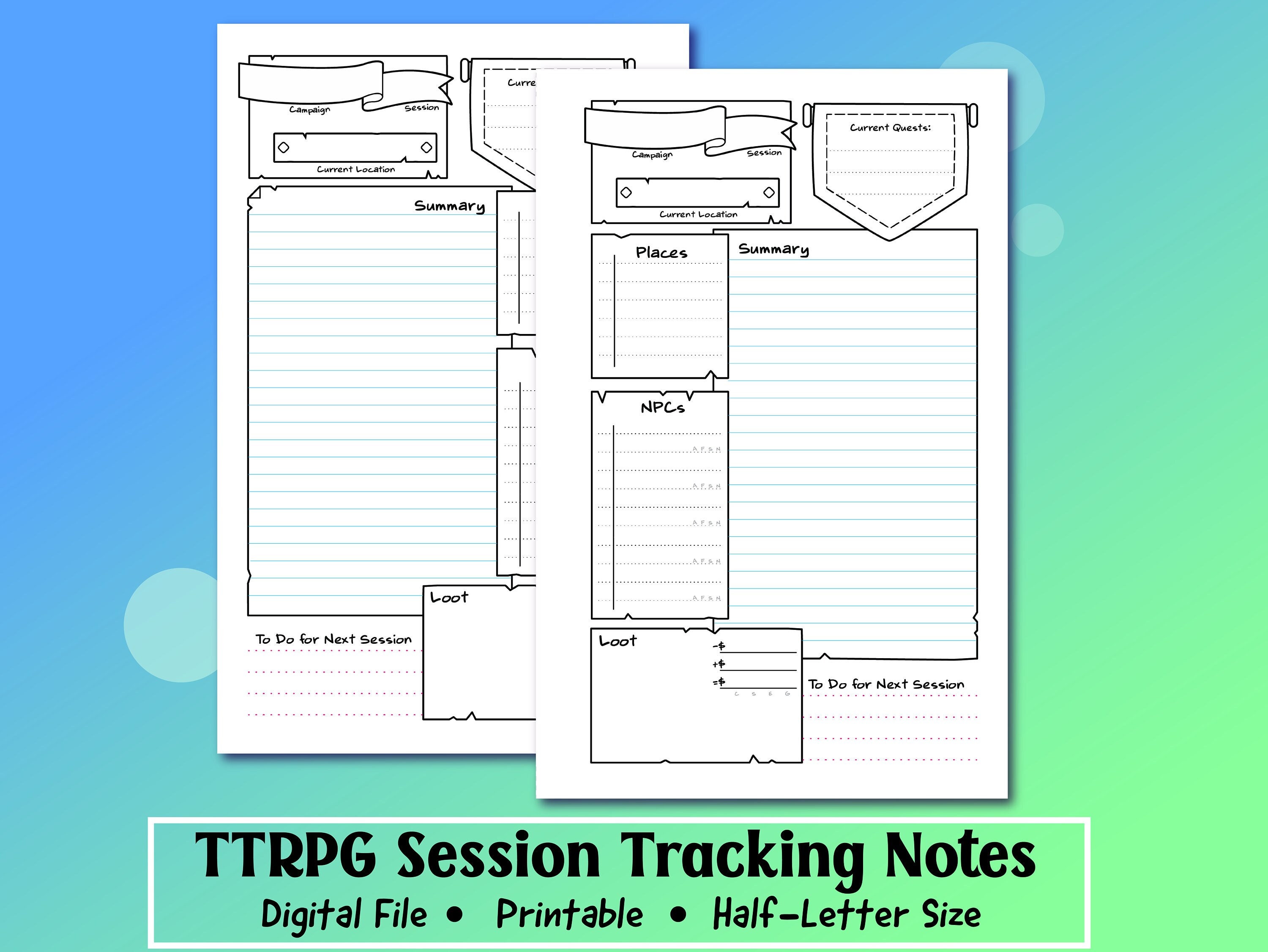 TTRPG Session Tracker | Rough Around the Edges Series | Single Sheet ...