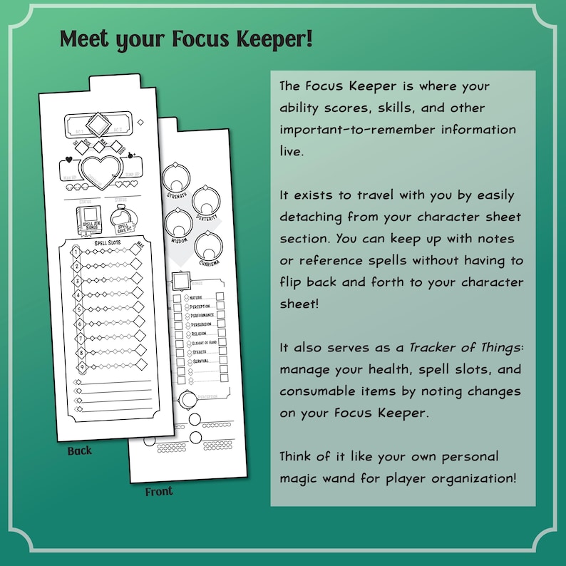 D&D 5E Character Sheet for Wizards | Focus Series | Printable | Half ...