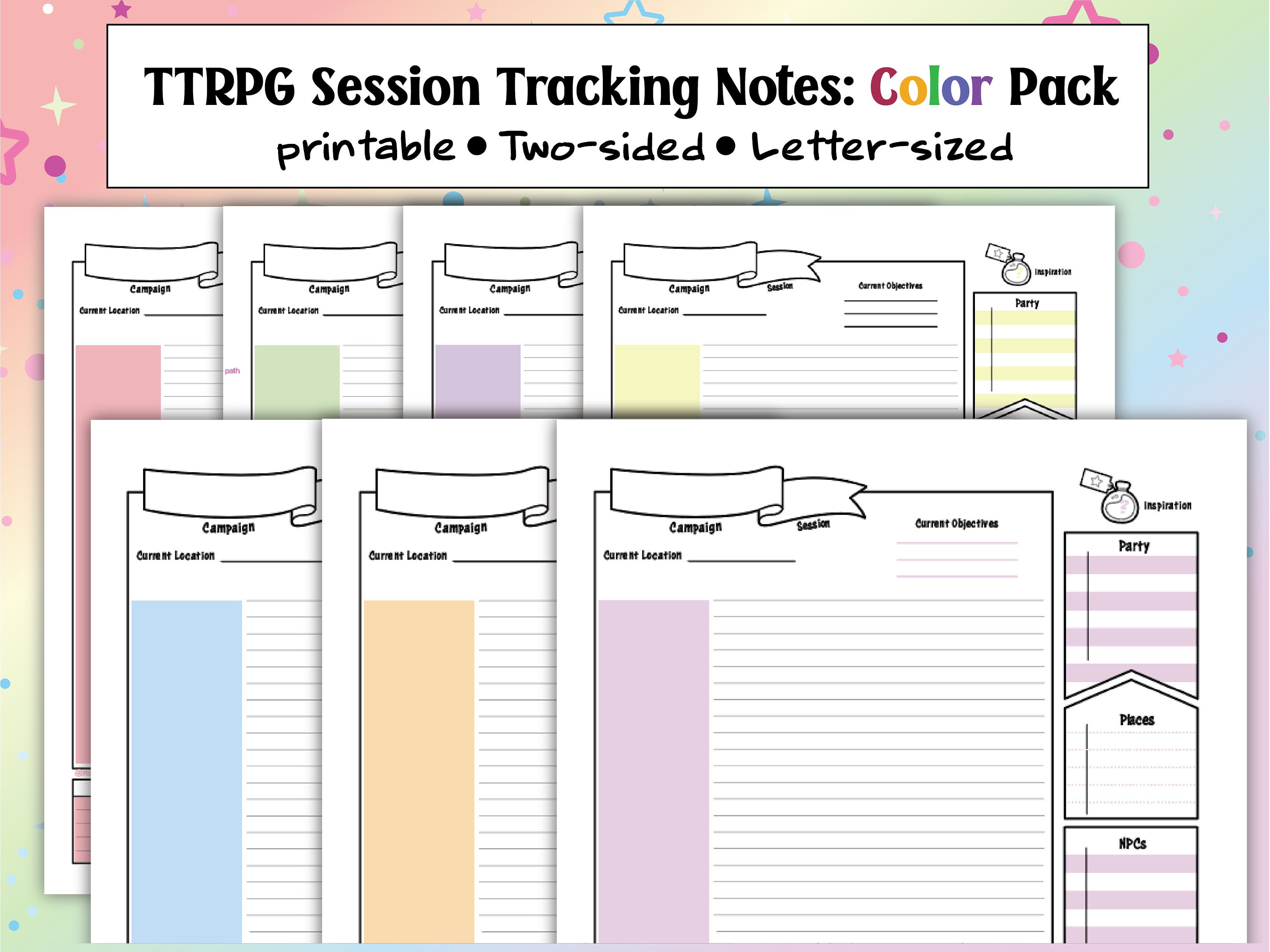 TTRPG Session Tracker Color Bundle | Minimalist Series | Single Sheet ...