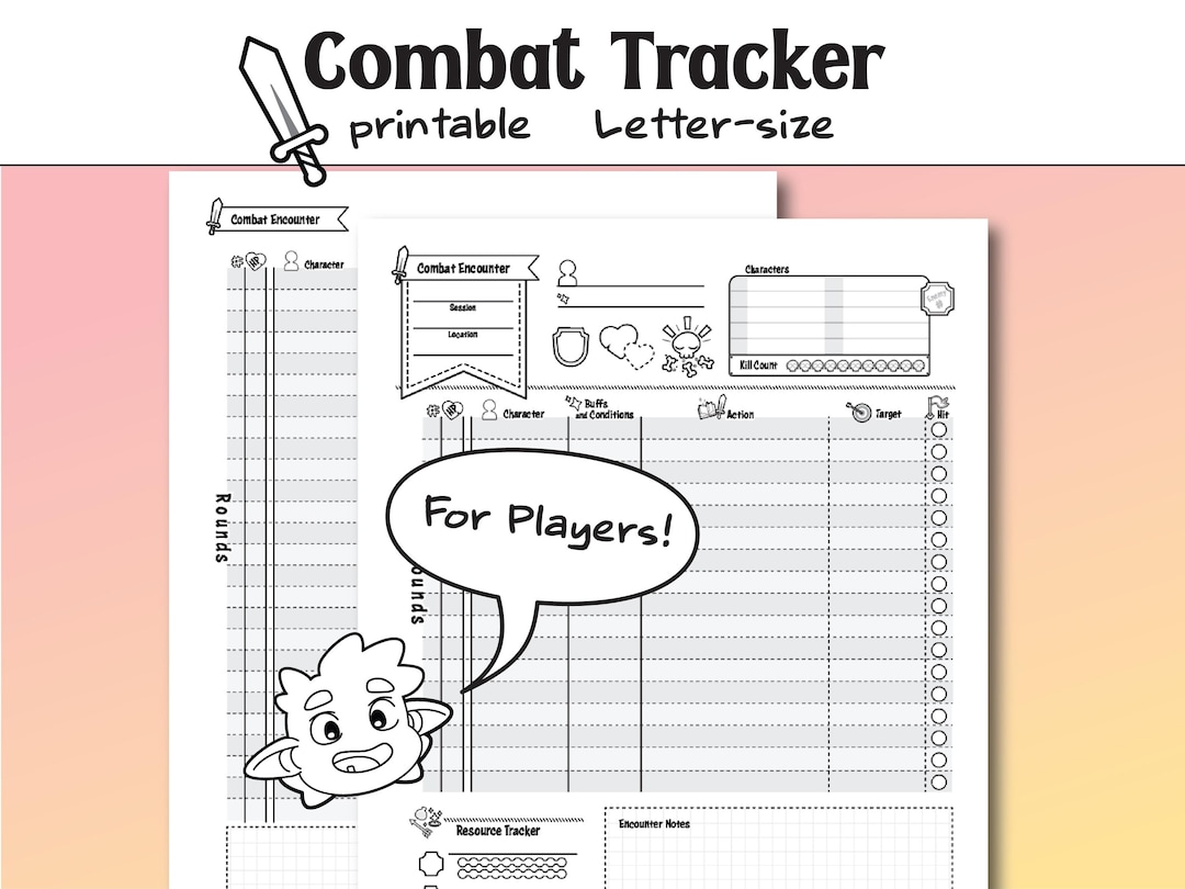 TTRPG Combat & Initiative Tracker: Printable Letter Size Template for ...