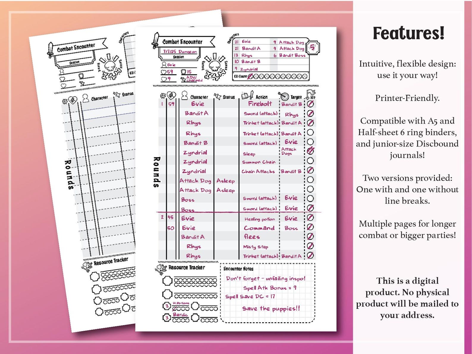 TTRPG Combat & Initiative Tracker: Printable Half-letter/junior Size ...