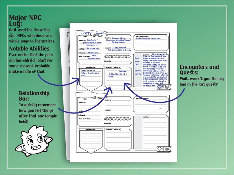 TTRPG NPC Log Bundle: Printable Letter Size Templates for Players - Etsy