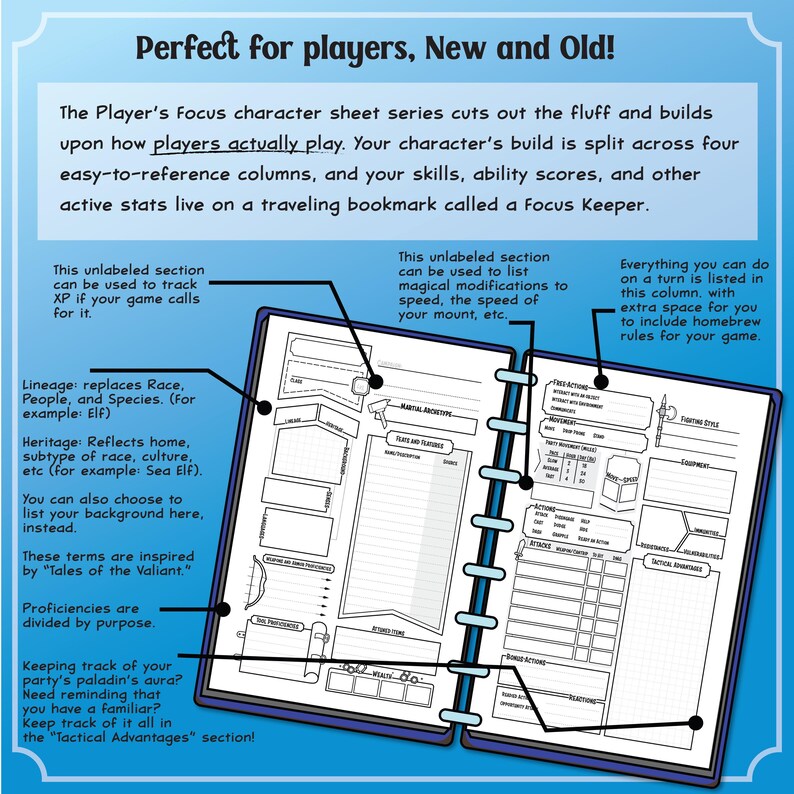 D&D 5E Character Sheet for Fighters | Focus Series | Printable | Half ...