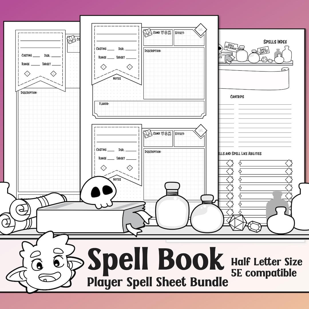 D&d5e Spell Book Bundle: Printable Half-letter/junior Size Template for ...