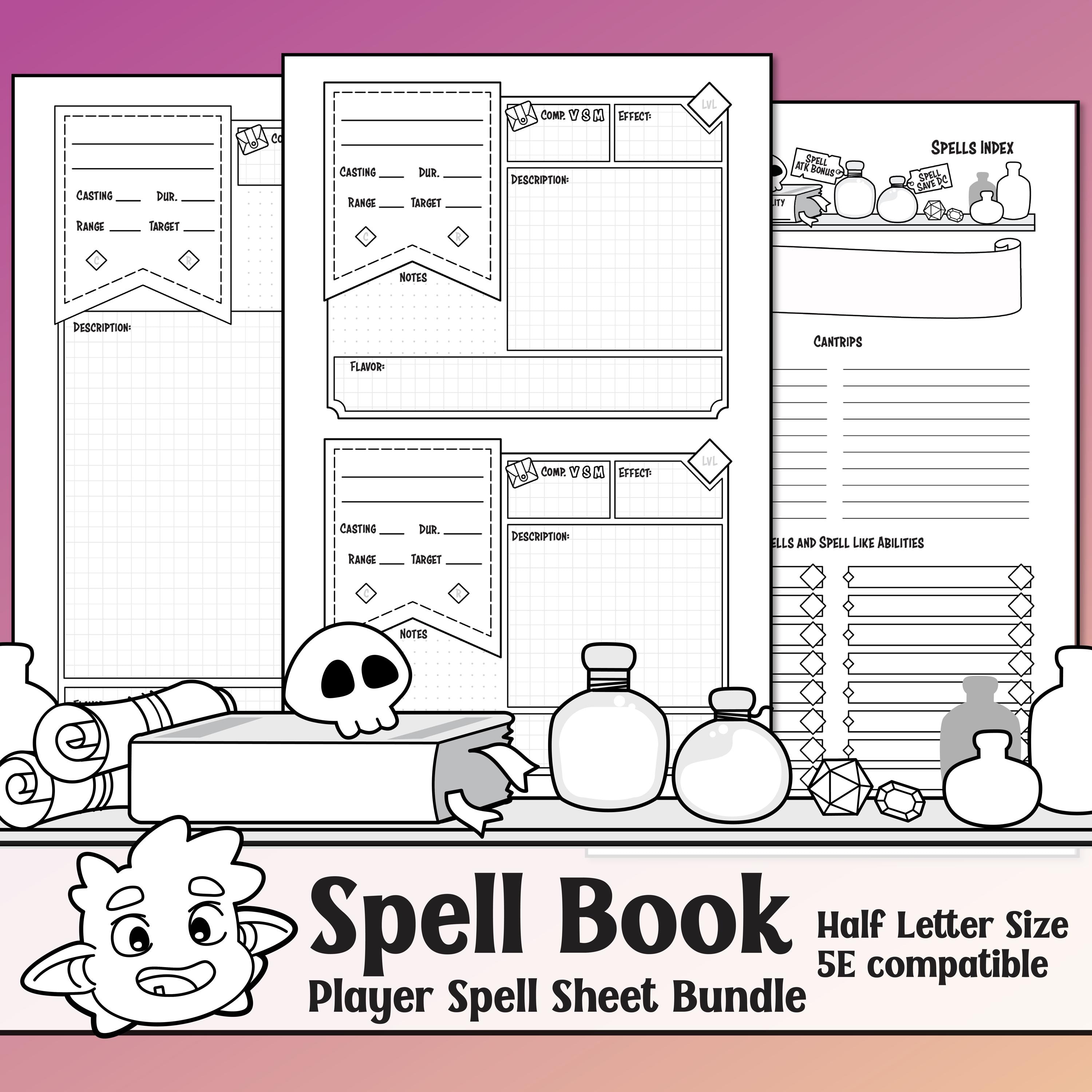 D&d5e Spell Book Bundle: Printable Half-letter/junior Size Template for ...