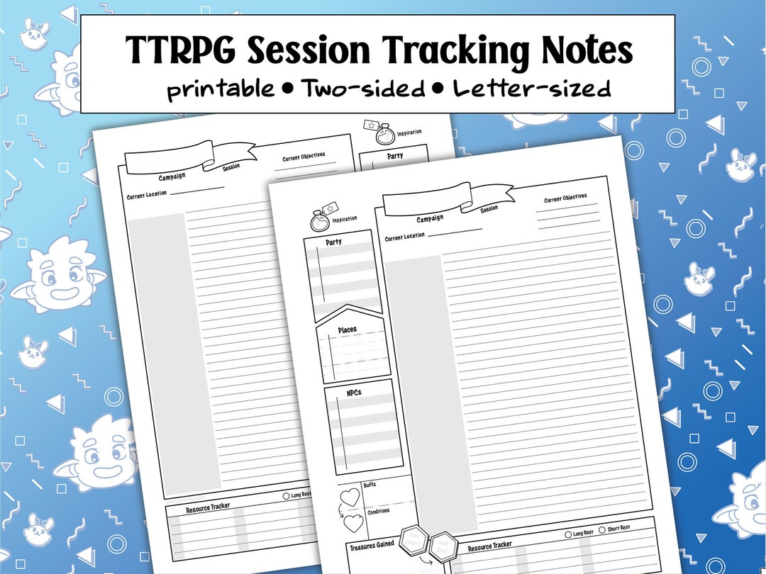 TTRPG Session Tracker | Minimalist Series | Single Sheet | Letter-size ...
