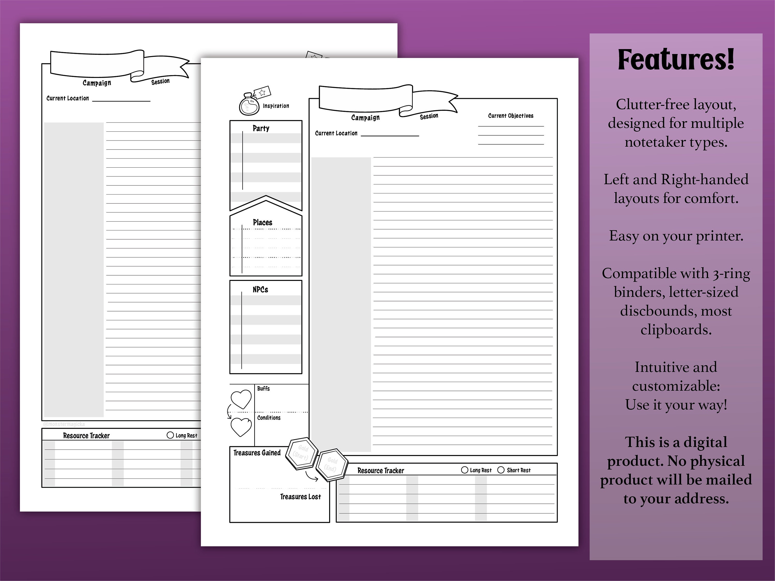 TTRPG Session Tracker Color Bundle | Minimalist Series | Single Sheet ...