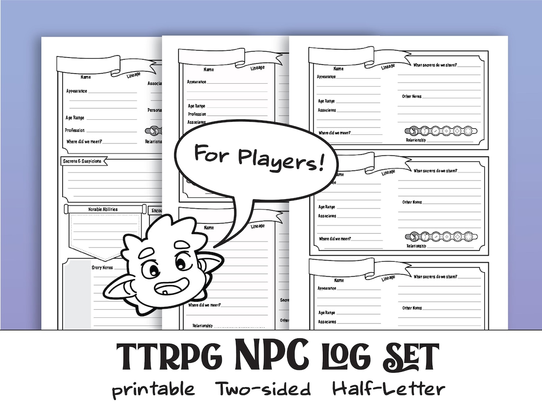 TTRPG NPC Log Bundle | Minimalist Series | Half-letter Size | Printable ...