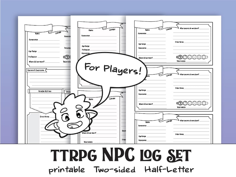 TTRPG NPC Log Bundle | Minimalist Series | Half-letter Size | Printable ...