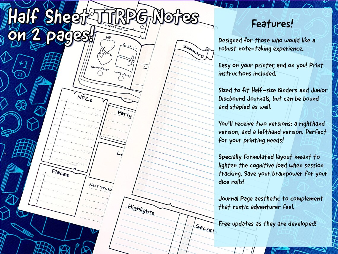 TTRPG Session Tracker: Rough Edge Notes (printable Half Letter) - Etsy
