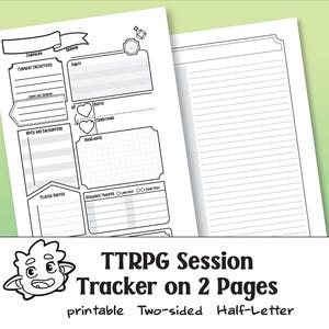TTRPG Session Notes Tracker: Printable, 2-page Half-letter/junior Size ...