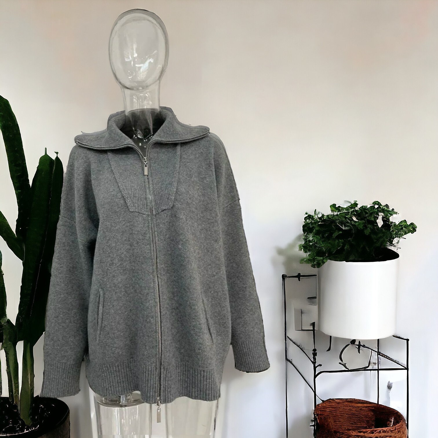 Trendy Double Zipper Cardigan, Zip up Cardigan for Women, Oversized ...