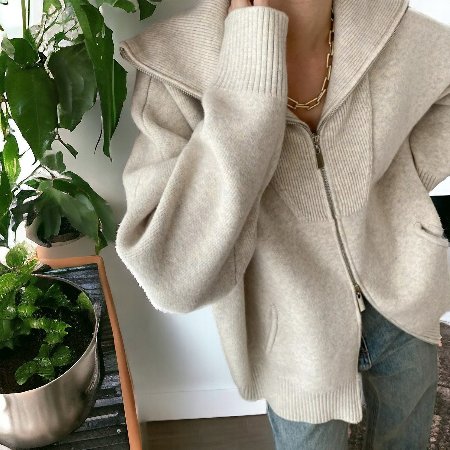 Trendy Double Zipper Cardigan, Zip up Cardigan for Women, Oversized ...