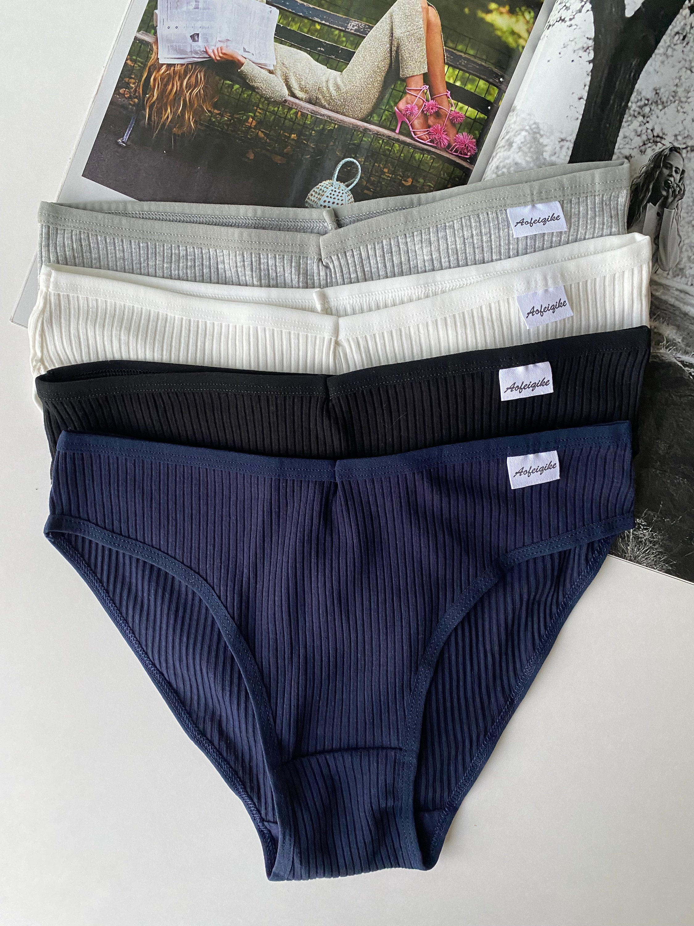 Set of 4 Pcs,solid Ribbed Briefs,daily Pants, Gift for Her,cotton ...