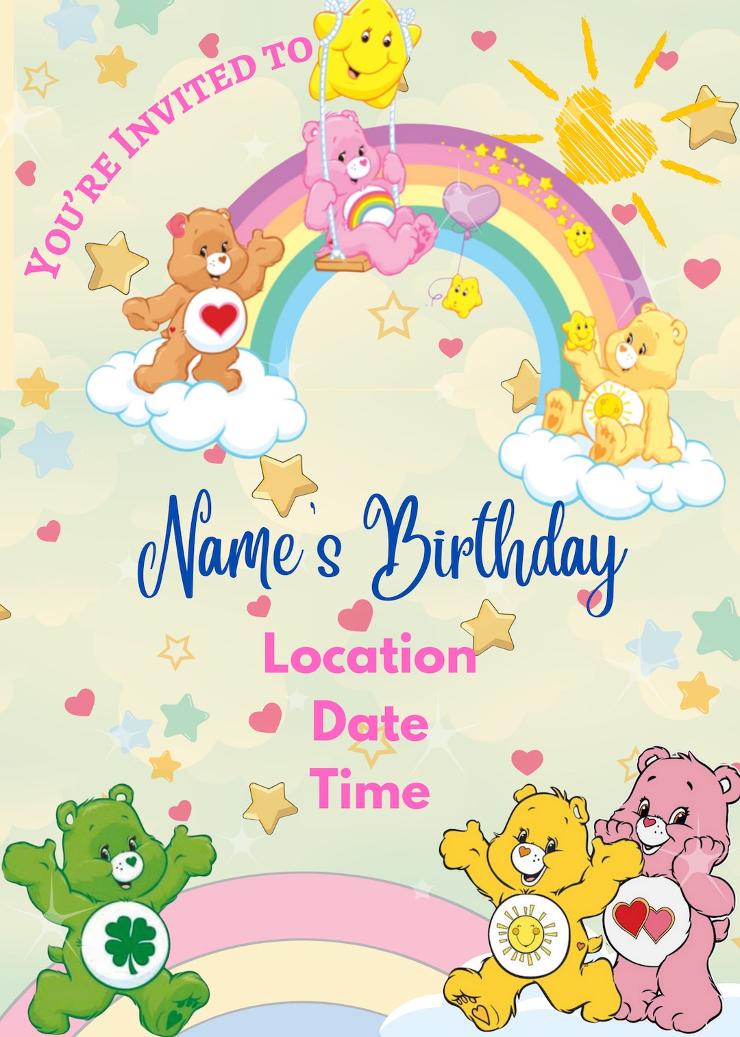 Carebear Kids Invitation - Etsy