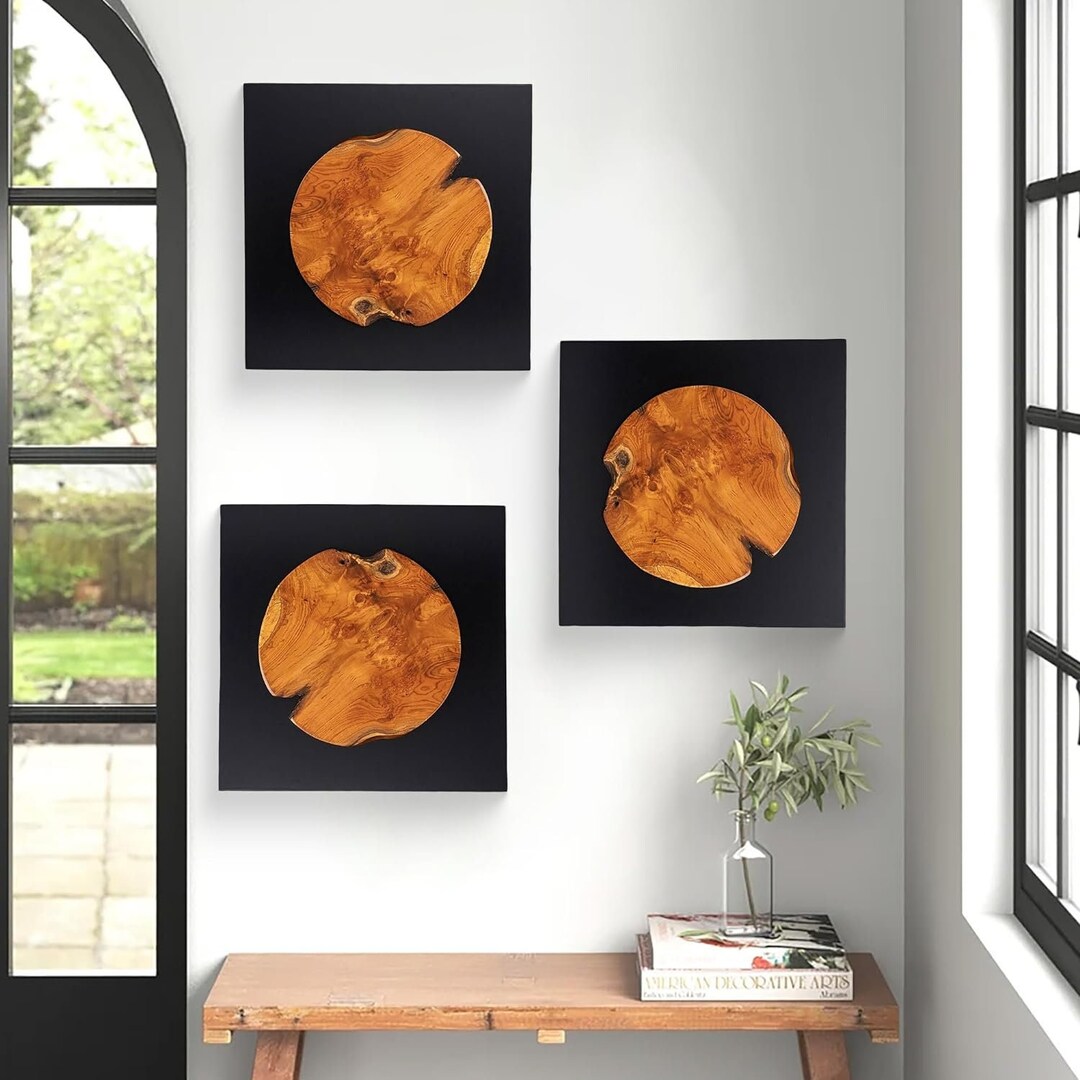 Teak Wood Round Wall Decor 17'' Rustic Farmhouse Live Edge Wall Art for ...