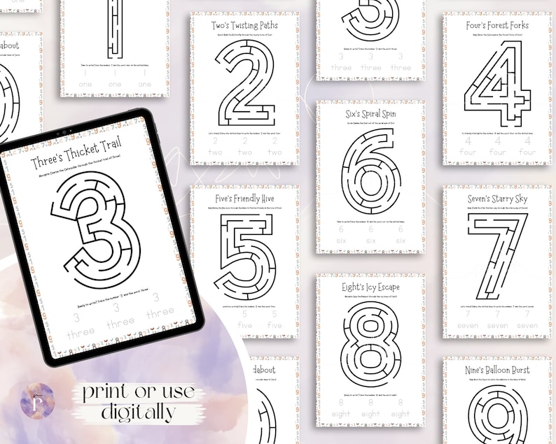 Number Maze Adventure Activity Pack for Kids Printable Math Fun Instant ...