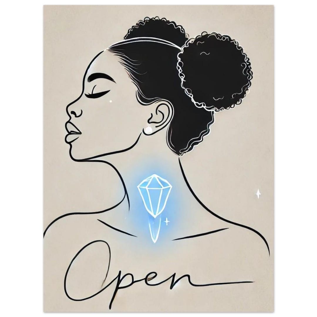 Throat Chakra Blue Sapphire Art Print | Spiritual Woman Line Art ...