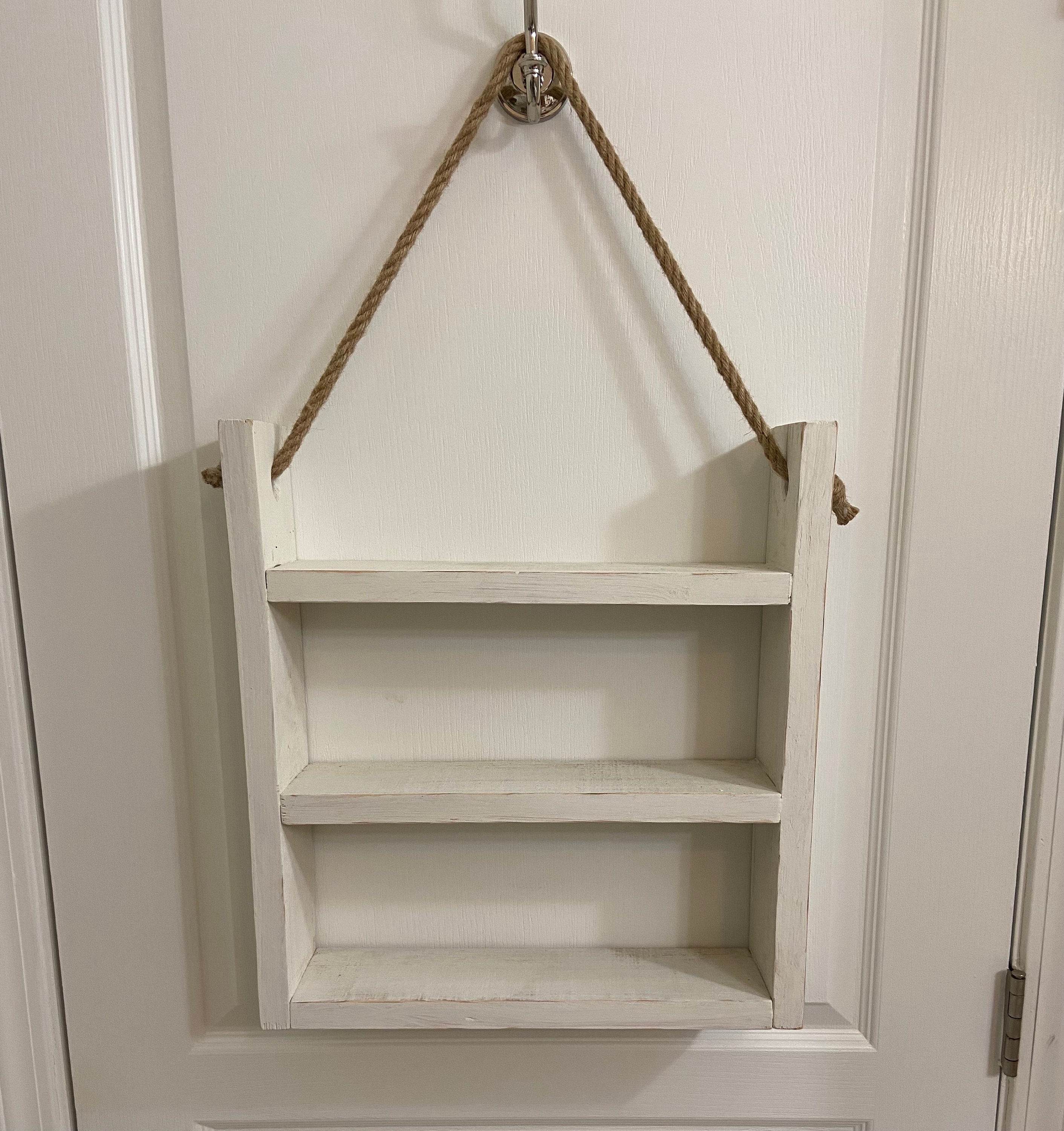 3 Tiered Wooden Shelves, Bathroom Storage Organizer, Hanging Rope Wall ...