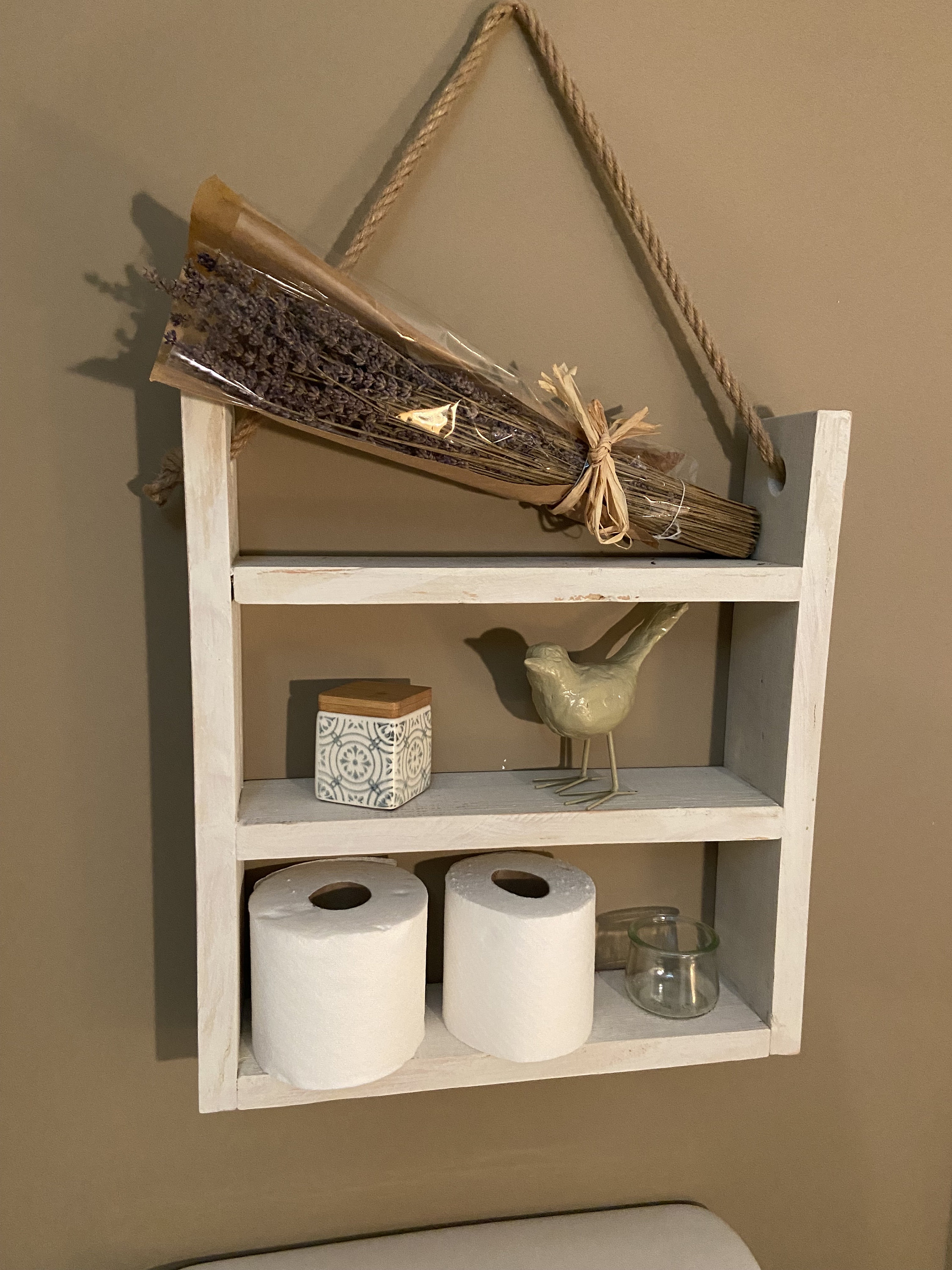 3 Tiered Wooden Shelves, Bathroom Storage Organizer, Hanging Rope Wall ...