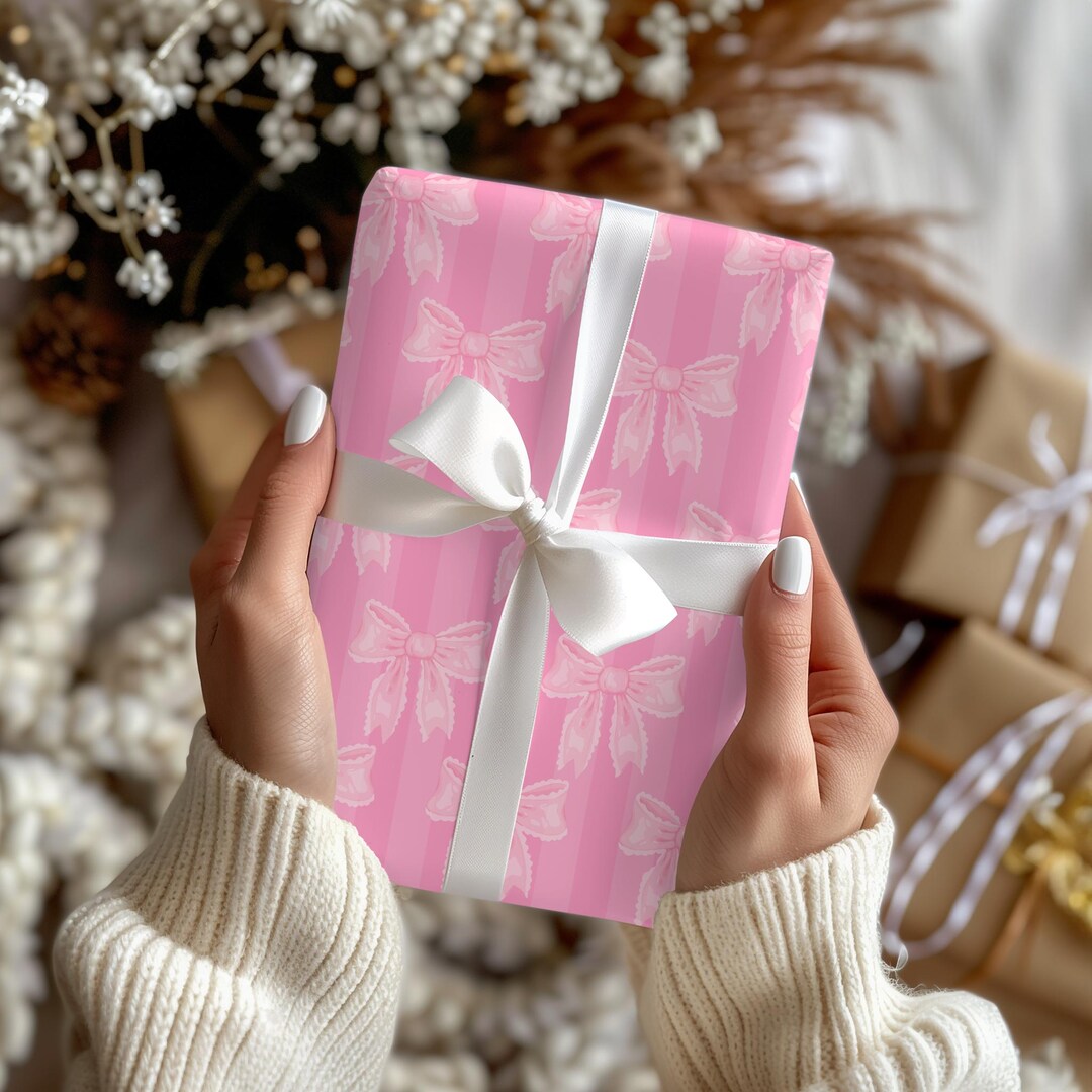 Pink Bow Pattern Wrapping Paper | Cute Girly Gift Wrap Fir Birthday ...