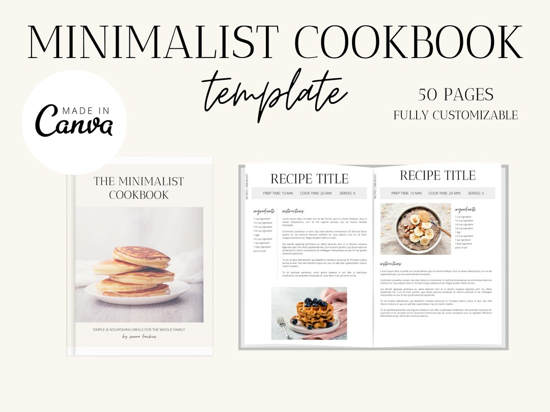 Minimalist Cookbook Template | Editable Recipe Book Template | Canva ...