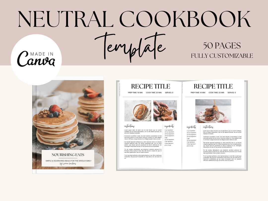 Neutral Cookbook Template, Recipe Template, Editable Recipe Book ...