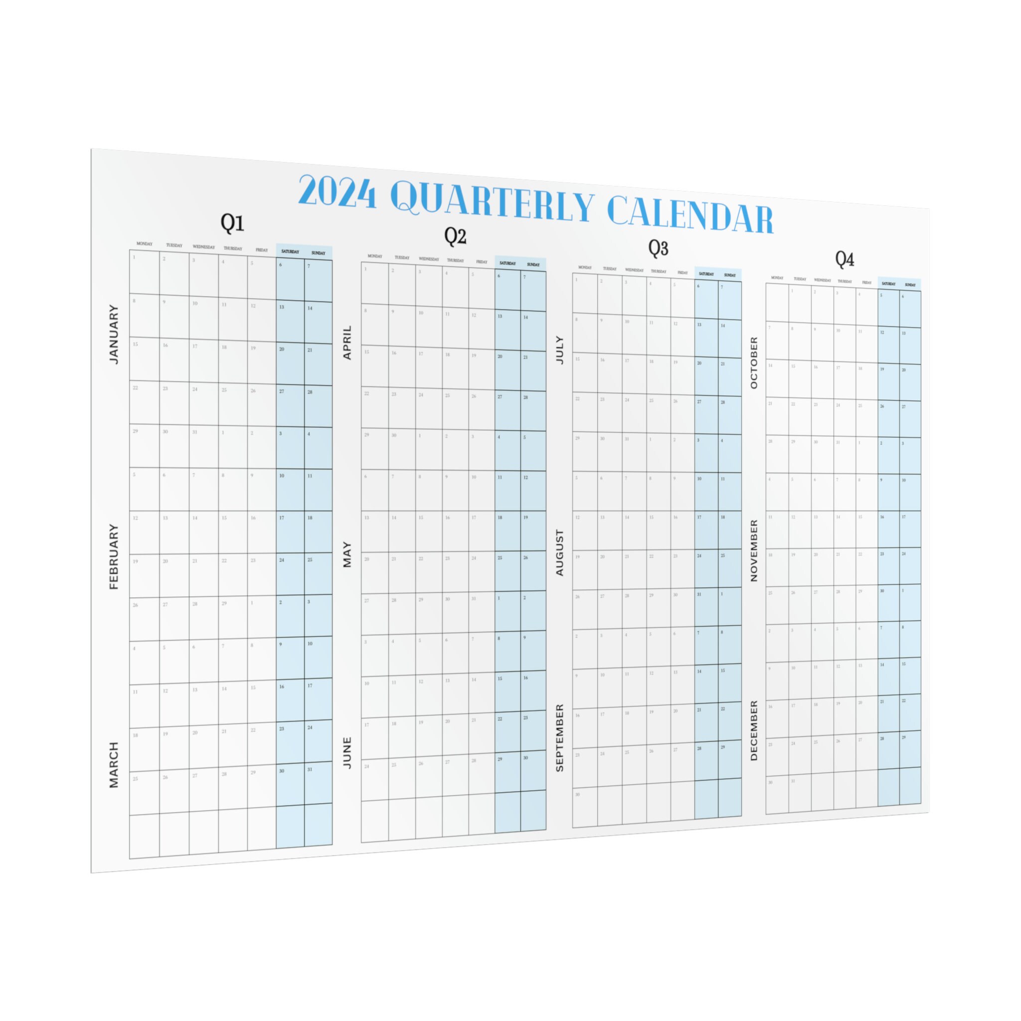 2024 Quarterly Calendar, 2024 Wall Calendar, Quarterly Planner ...
